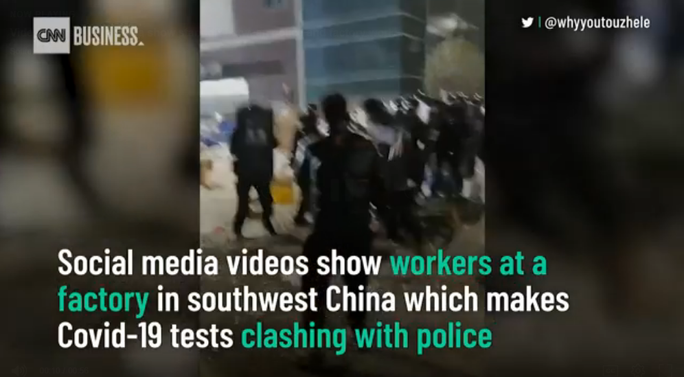 Workers in China clash with police after reported layoffs at Covid test ...